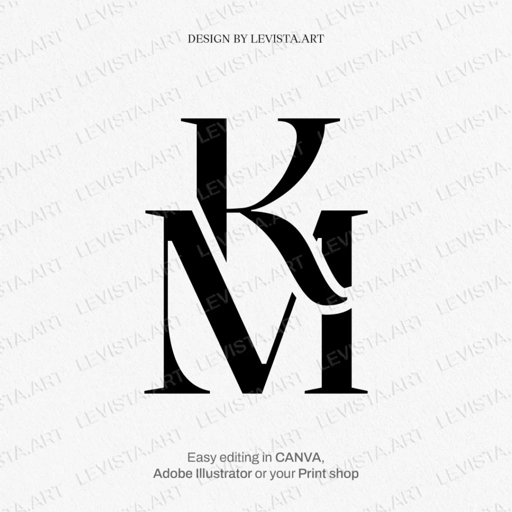 Minimalist KM Monogram & Letter Logo | Instant Download